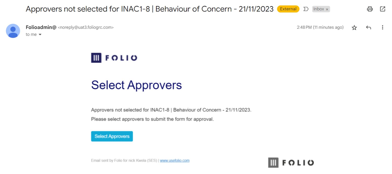 Create Link with Requester Selects Approvers – Folio Help Centre