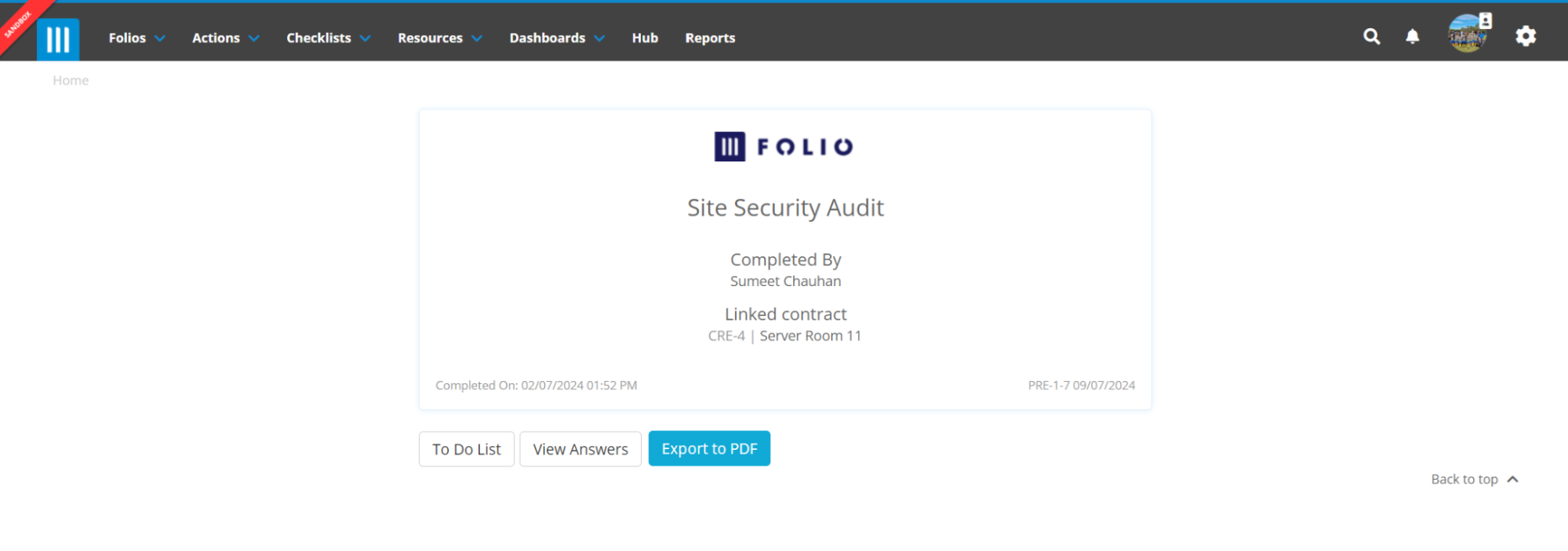 Using Checklist Create Link – Folio Help Centre