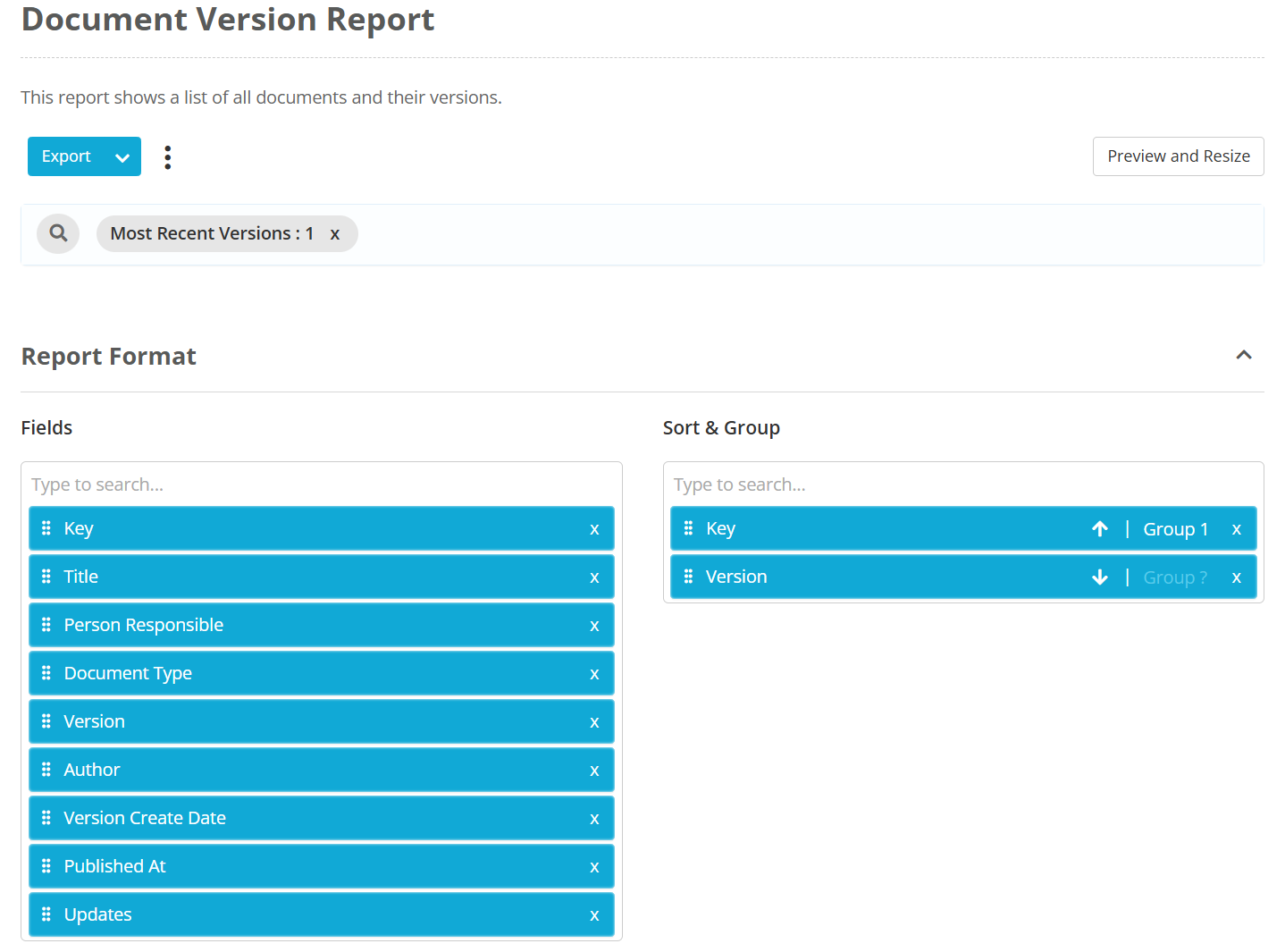 Documents Version Report – Folio Help Centre