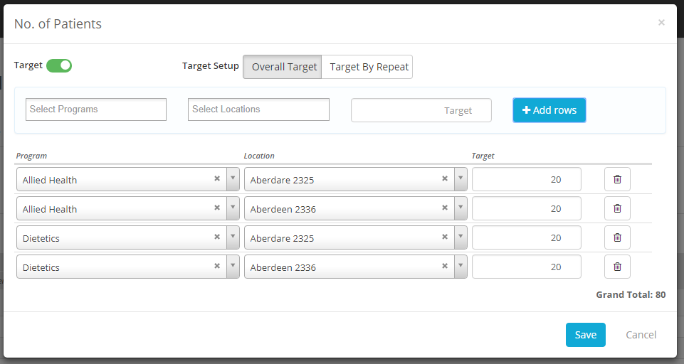 How do I set up breakdown by program/locations and targets for ...