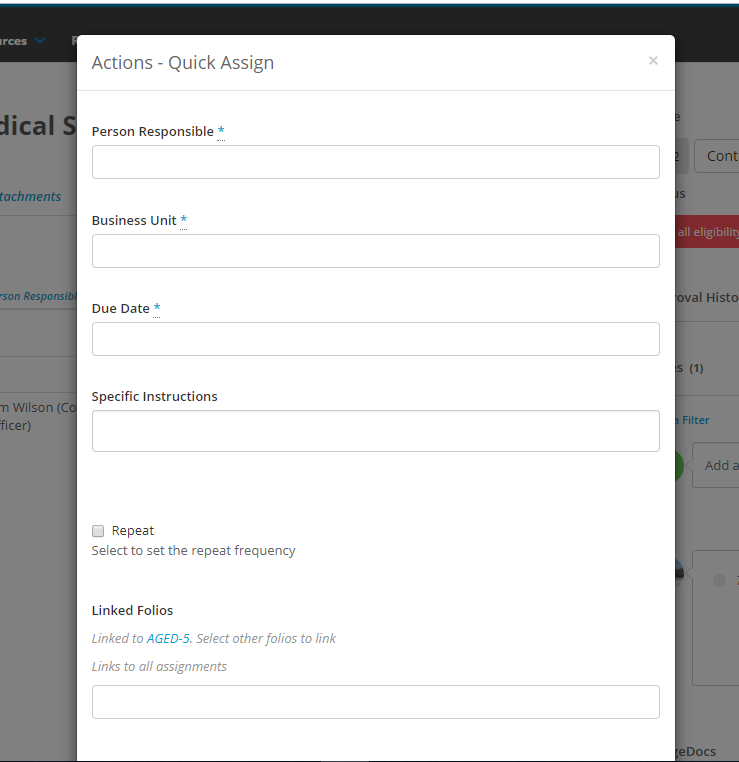 How do I link an action to a Folio (contract, risk or incident ...
