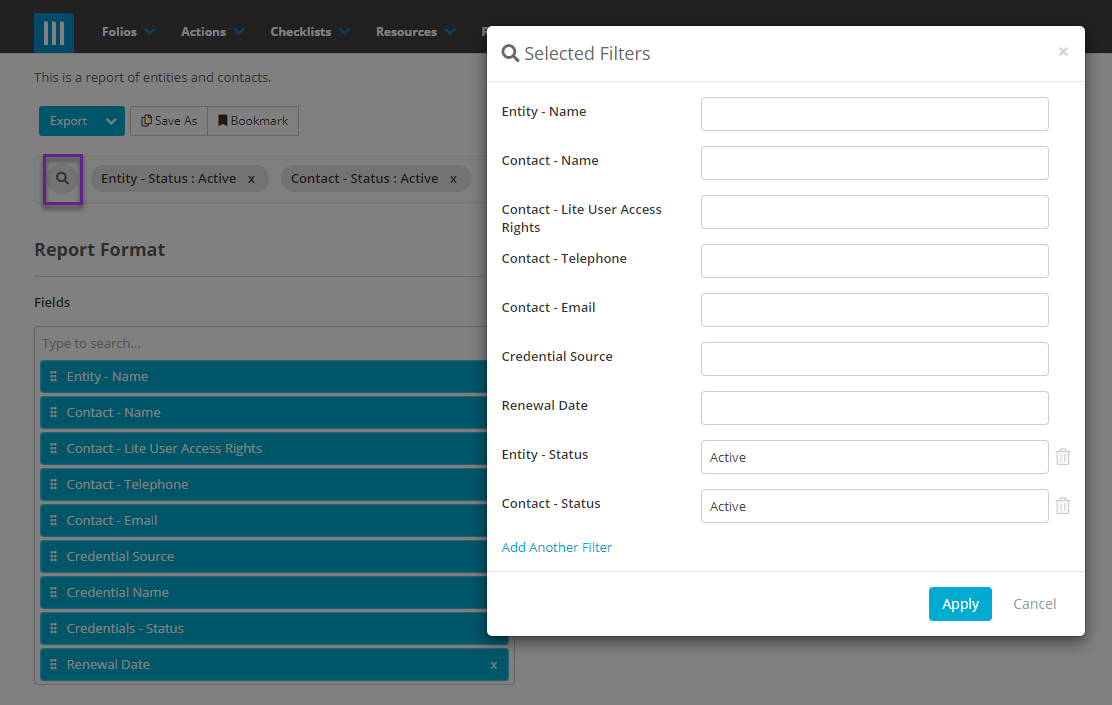 How do I report on all of my entities and contacts? – Folio Help Centre
