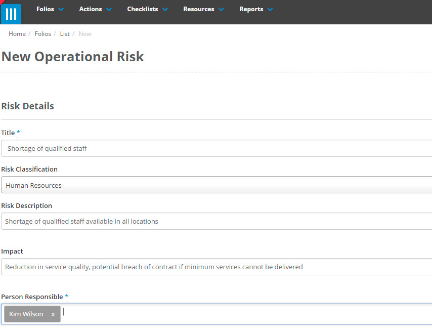 Adding risks in Folio – Folio Help Centre