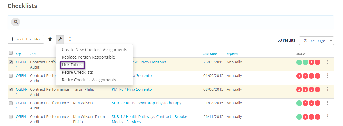 Linking multiple checklists to a Folio – Folio Help Centre