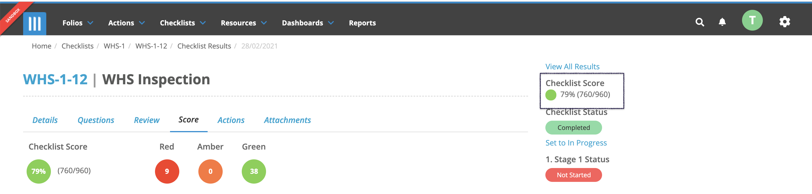 Viewing a Completed Checklist Score – Folio Help Centre