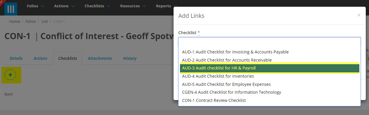 Linking a checklist to a Folio – Folio Help Centre