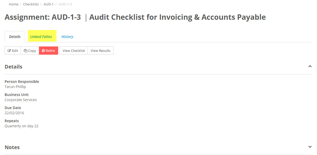 Linking a checklist to a Folio – Folio Help Centre