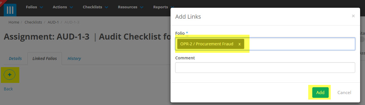 Linking a checklist to a Folio – Folio Help Centre