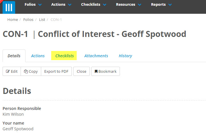 Linking a checklist to a Folio – Folio Help Centre