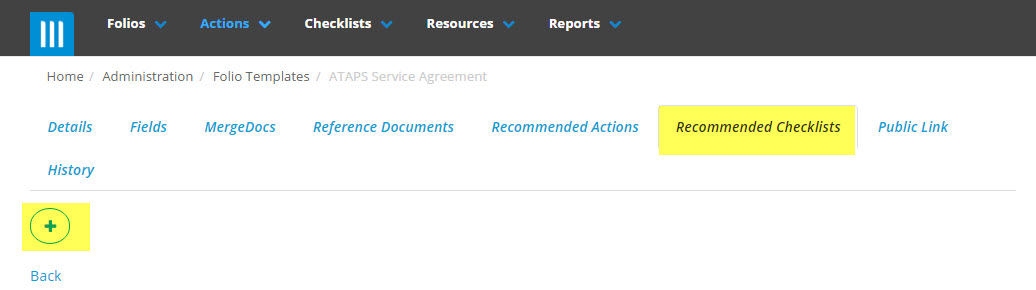 Setting up recommended checklists for a Folio template – Folio Help Centre